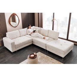 Riess Ambiente Moderne Wohnlandschaft KENT 220cm champagner beige Strickstoff Ecksofa inkl. Hocker Riess-Ambiente L-Form Wohnzimmer