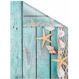 LICHTBLICK ORIGINAL Fensterfolie &raquo;Bretter Beach&laquo; 1 Stk. blickdicht strukturiert Klebepunkte selbstklebend, Sichtschutz blau PVC