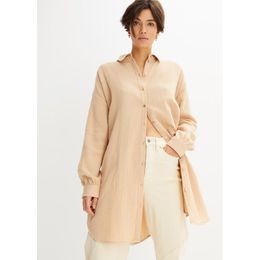 bonprix Damen bonprix Longbluse Oversize-Passform, aus Musselin, mit langem Arm beige 40