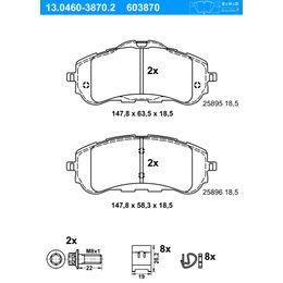 ATE Bremsbelagsatz, Scheibenbremse 13.0460-3870.2 vorne rechts links mit Zubeh&ouml;r f&uuml;r PEUGEOT CITRO&Euml;N VAUXHALL OPEL 1610428780 1678168180 1647860280