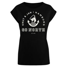 F4NT4STIC T-Shirt 'Go North Knut & Jan Hamburg' Damen Gr&ouml;&szlig;e XL schwarz / wei&szlig;