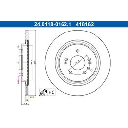 ATE Bremsscheibe 24.0118-0162.1 hinten rechts links bel&uuml;ftet 314mm f&uuml;r HYUNDAI 58411-S1500