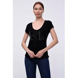 Home Store T-Shirt 'Baskılı' Damen Gr&ouml;&szlig;e M schwarz