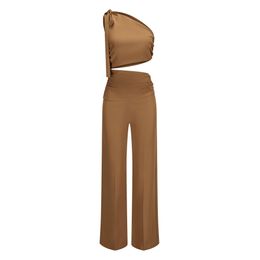 Nicowa Jumpsuit 'AMOLIW', Bindedetail an der Schulter, Model tr&auml;gt Gr&ouml;&szlig;e 34 Damen Gr&ouml;&szlig;e M camel