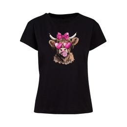 F4NT4STIC T-shirt 'Highland Cow Valentinstag Sonnenbrille' Damen Gr&ouml;&szlig;e XXXL braun / pink / schwarz / wei&szlig;