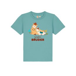 Watabout.kids T-Shirt 'Lama Gro&szlig;er Bruder' Jungen Gr&ouml;&szlig;e 122/128 beige / blau / t&uuml;rkis / hellorange