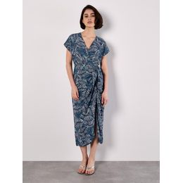 Apricot Batik Leaf Print Midi Dress ' ' Damen Gr&ouml;&szlig;e 40 blau Winterkleid