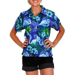 King Kameha Bluse 'Flamingo Flowers' Damen Gr&ouml;&szlig;e M blau