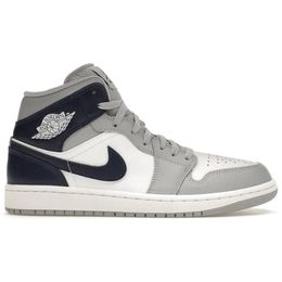 Nike Low-Top Sneaker - Jordan 1 Mid Wolf Grey Midnight Navy - Gr. 48,5 (EU) - in Wei&szlig; - f&uuml;r Damen