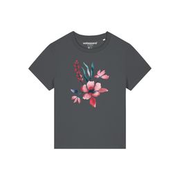 Watapparel Shirt 'Blume in Wasserfarbe 01' Damen Gr&ouml;&szlig;e XS anthrazit / gr&uuml;n / apfel
