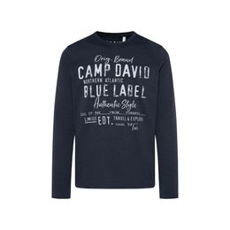CAMP DAVID Longsleeve mit Label Print im Used Look Herren Gr&ouml;&szlig;e M blau