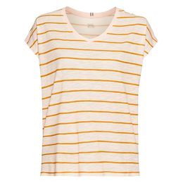 Camel Active T-Shirt mit V-Ausschnitt und Streifenmuster Damen Gr&ouml;&szlig;e M beige / orange