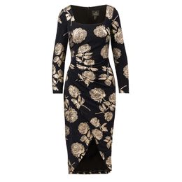 Adrianna Papell Cocktail Kleid 'Floral Metallic Knit Midi Dress' Damen Gr&ouml;&szlig;e 44 dunkelblau
