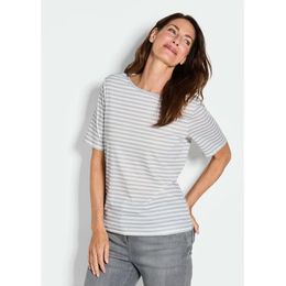 GOLDNER Kurzgr&ouml;&szlig;e: Stilvolles Streifenshirt f&uuml;r Damen in grau / wei&szlig; / geringelt | Gr.: 19