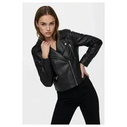 Lederimitatjacke Only "ONLCARMEN FAUX LEATHER BIKER CC OTW", Damen, Gr. XS, schwarz, Web, Obermaterial: 100% Polyester, unifarben, figurbetont kurz, V-Ausschnitt, Jacken, mit asymmetrischem Rei&szlig;verschluss