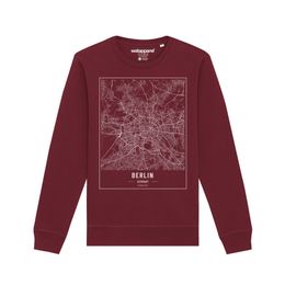 Watapparel Sweatshirt ' City maps Berlin Landkarte ' Herren Gr&ouml;&szlig;e S burgunder / wei&szlig;meliert