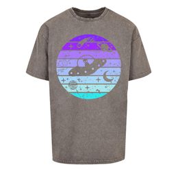 F4NT4STIC T-Shirt 'Retro Alien Weltraum Sonnenuntergang' Herren Gr&ouml;&szlig;e 5XL blau / aqua / graphit / helllila