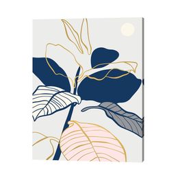 Liv Corday Bild 'Leaves' Herren Gr&ouml;&szlig;e 60x80 dunkelblau / senf / rosa / offwhite