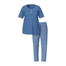 Ulla Popken Pyjama Damen Gr&ouml;&szlig;e 4XL/5XL blau / wei&szlig; Winterkleid