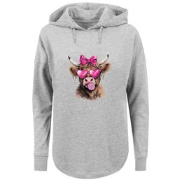F4NT4STIC Sweatshirt 'Highland Cow Valentinstag Sonnenbrille' Damen Gr&ouml;&szlig;e XL braun / graumeliert / pink / schwarz