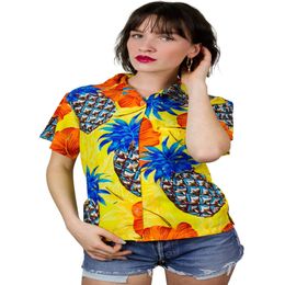 King Kameha Bluse 'Pineapple Hibiscus Shadow Line' Damen Gr&ouml;&szlig;e M gelb