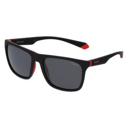 Polaroid PLD 2141/S | Unisex-Sonnenbrille | Fassung: Vollrand, Eckig, Kunststoff, Schwarz Matt | Glasfarbe: Grau