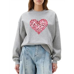 Gorhey Sweatshirt 'Women's Fleece Pullover, Sweatshirt with Love Print, Long Sleeve, Loose Fit' Damen Gr&ouml;&szlig;e XS grau