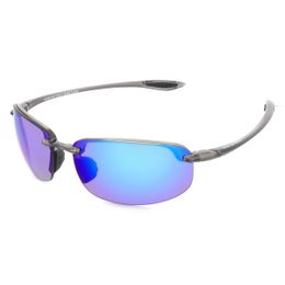 Maui Jim B407 | Unisex-Sonnenbrille | Fassung: Randlos, Quadratisch, Kunststoff, Grau | Glasfarbe: Grau Spiegel Blau