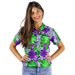 King Kameha Bluse 'Green Purple Flower' Damen Gr&ouml;&szlig;e M t&uuml;rkis