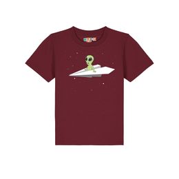 Watabout.kids T-Shirt 'Alien On A Paper Plane' Jungen Gr&ouml;&szlig;e 152/158 hellgrau / hellgr&uuml;n / bordeaux / schwarz