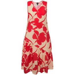 Ulla Popken Kleid Damen Gr&ouml;&szlig;e 50/52 beige / rot