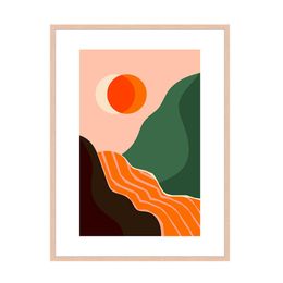 Liv Corday Bild 'Sunset Shapes' Herren Gr&ouml;&szlig;e 30x40 hellbraun / grasgr&uuml;n / lachs / schwarz / wei&szlig;