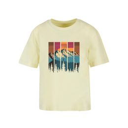 F4NT4STIC T-Shirt 'Berg Sonnenuntergang Retro' Damen Gr&ouml;&szlig;e L blau / braun / gelb / orange / pink