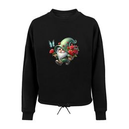 F4NT4STIC Sweatshirt 'Gnom Fr&uuml;hling Blu Schmetterling' Damen Gr&ouml;&szlig;e M braun / pastellgr&uuml;n / hellrot / schwarz