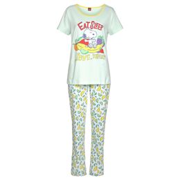 PEANUTS Pyjama Damen Gr&ouml;&szlig;e M zitrone / pastellgr&uuml;n / dunkellila / wei&szlig; Winterkleid