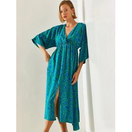 Bianco Lucci Kleid Damen Gr&ouml;&szlig;e 40 blau / gr&uuml;n Winterkleid