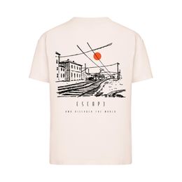 F4NT4STIC T-Shirt 'Escape Discover the World Town Train Station' Damen Gr&ouml;&szlig;e XS orange / altrosa / schwarz