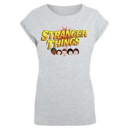 F4NT4STIC T-Shirt 'Stranger Things Comic Heads Netflix TV Series' Damen Gr&ouml;&szlig;e XXXL braun / goldgelb / graumeliert / hellrot