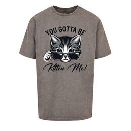 F4NT4STIC T-Shirt 'K&auml;tzchen You Gotta Be Kitten Me!' Herren Gr&ouml;&szlig;e 5XL basaltgrau / graumeliert / schwarz