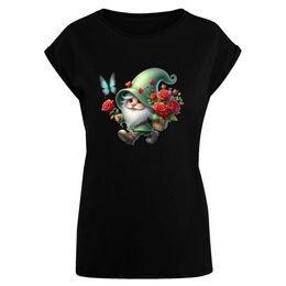 F4NT4STIC T-Shirt 'Gnom Fr&uuml;hling Blu Schmetterling' Damen Gr&ouml;&szlig;e L gr&uuml;n / rot / schwarz / wei&szlig;