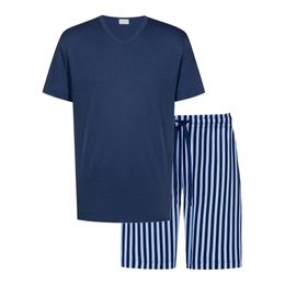 Mey Pyjama kurz 'Graphic Stripes' Herren Gr&ouml;&szlig;e XXL blau