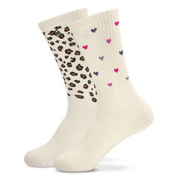 J.clay Tennissocken Set Leopardenmuster, Colour Hearts Doppelpack Unisex Made in EU Damen Gr&ouml;&szlig;e 39/42 beige