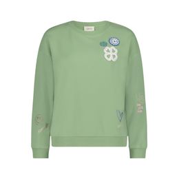 Cartoon Sweatshirt mit Rippb&uuml;ndchen Damen Gr&ouml;&szlig;e L mint