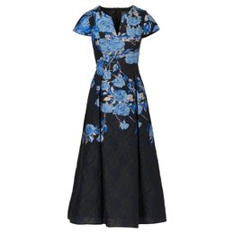 Adrianna Papell Midikleid 'Split Neck Jacquard Dress' Damen Gr&ouml;&szlig;e 46 dunkelblau Winterkleid