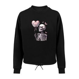 F4NT4STIC Sweatshirt 'Skelett H&auml;lt Herzballon' Damen Gr&ouml;&szlig;e L hellpink / schwarz / wei&szlig;