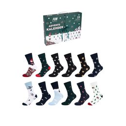Fun Socks Socken 'Adventskalender' Damen Gr&ouml;&szlig;e 41/46 dunkelblau / dunkelgr&uuml;n / rot / wei&szlig;