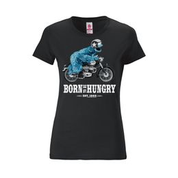 logoshirt T-Shirt 'Sesamstra&szlig;e - Kr&uuml;melmonster Motorrad' Damen Gr&ouml;&szlig;e L schwarz