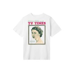 F4NT4STIC T-Shirt 'TV Times Queen Elizabeth II 1957 Cover' Damen Gr&ouml;&szlig;e L beige / dunkelgr&uuml;n / pink / wei&szlig;