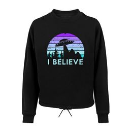 F4NT4STIC Sweatshirt 'I believe UFO Alien Raumschiff Retro' Damen Gr&ouml;&szlig;e XS t&uuml;rkis / aqua / lila / schwarz