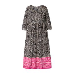Ulla Popken Kleid Damen Gr&ouml;&szlig;e 42/44 ecru / pink / schwarz Winterkleid